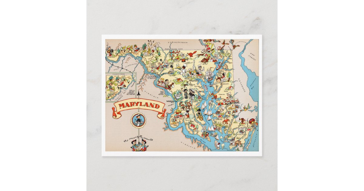 Maryland Funny Vintage Map Postcard | Zazzle