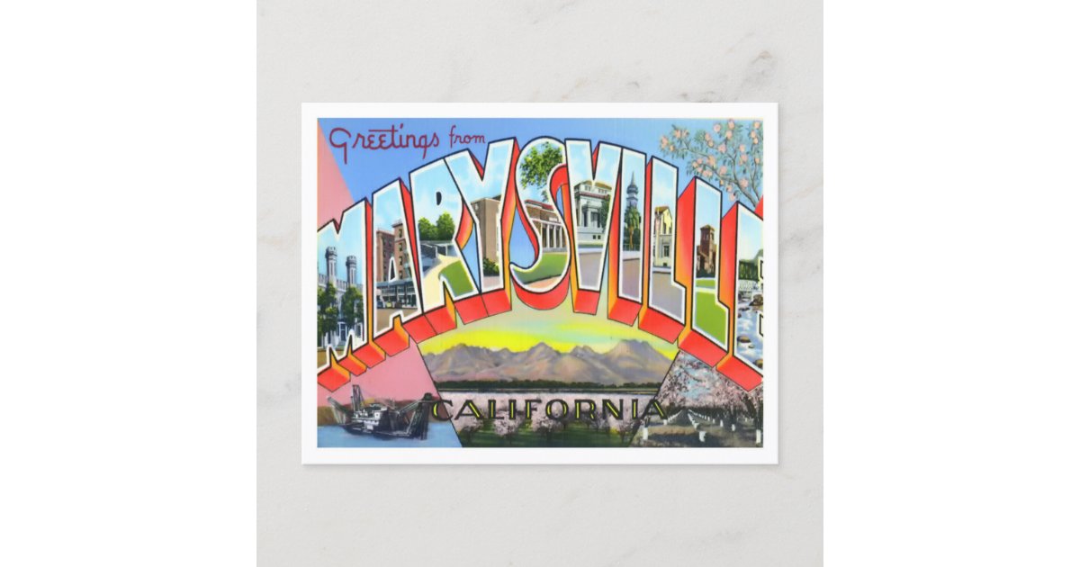Marysville, California Vintage Big Letters Postcard | Zazzle