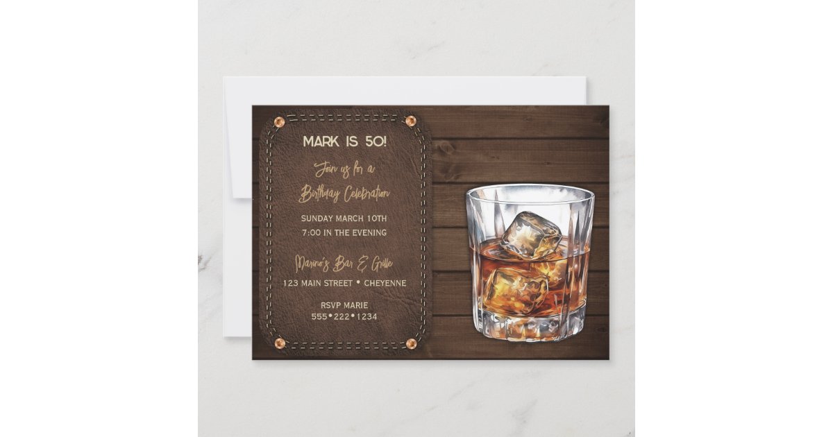 Masculine Bourbon Whiskey Scotch Wood Leather Invitation | Zazzle
