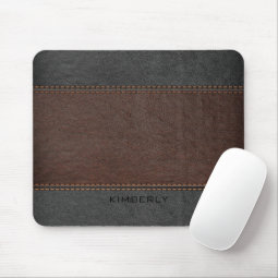 Masculine Brown And Black Leather Mouse Pad | Zazzle