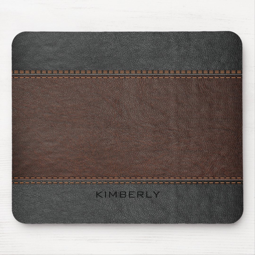 Masculine Brown And Black Leather Mouse Pad | Zazzle