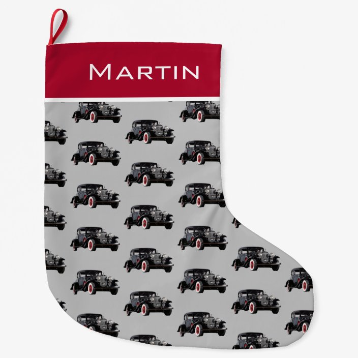 Masculine Classic Black Vintage Car Auto Large Christmas Stocking ...