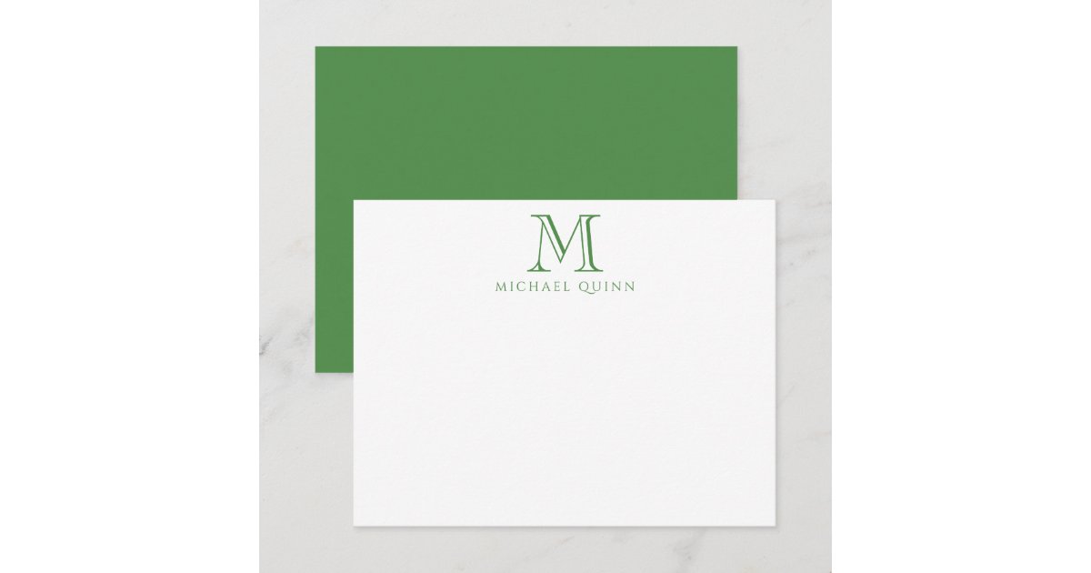 Masculine Green Initials Name Monogram Note Card | Zazzle
