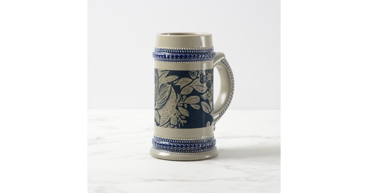 Masculine Navy Blue Effect Indigo Floral all Over Beer Stein | Zazzle