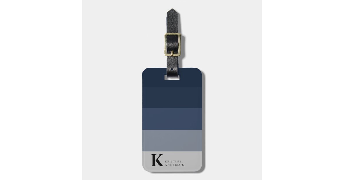 Masculine Navy Blue Ombre Gray Classic Monogram Luggage Tag | Zazzle