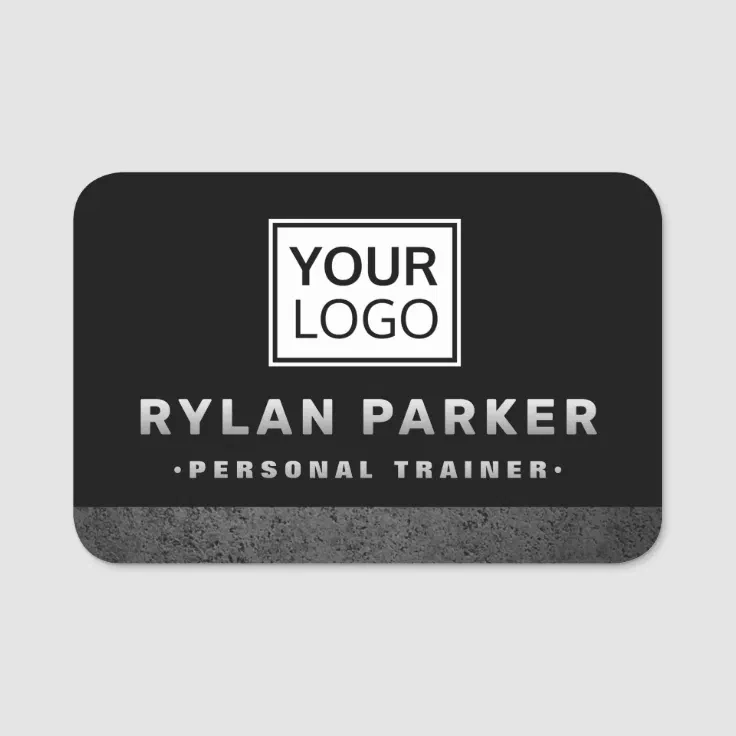 Masculine rough dark concrete border logo black name tag | Zazzle