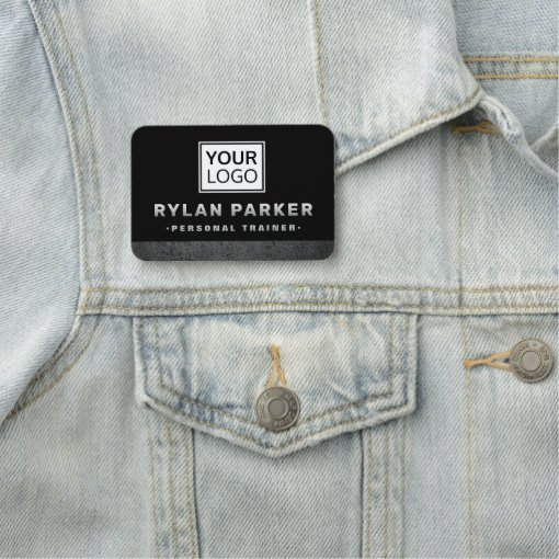 Masculine rough dark concrete border logo black name tag | Zazzle