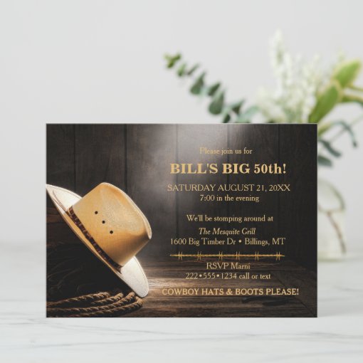 Masculine Rustic Cowboy Hat Rope Wood Western Invitation | Zazzle