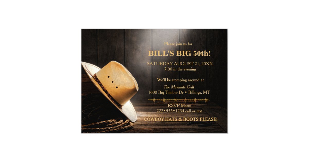Masculine Rustic Cowboy Hat Rope Wood Western Invitation | Zazzle.com
