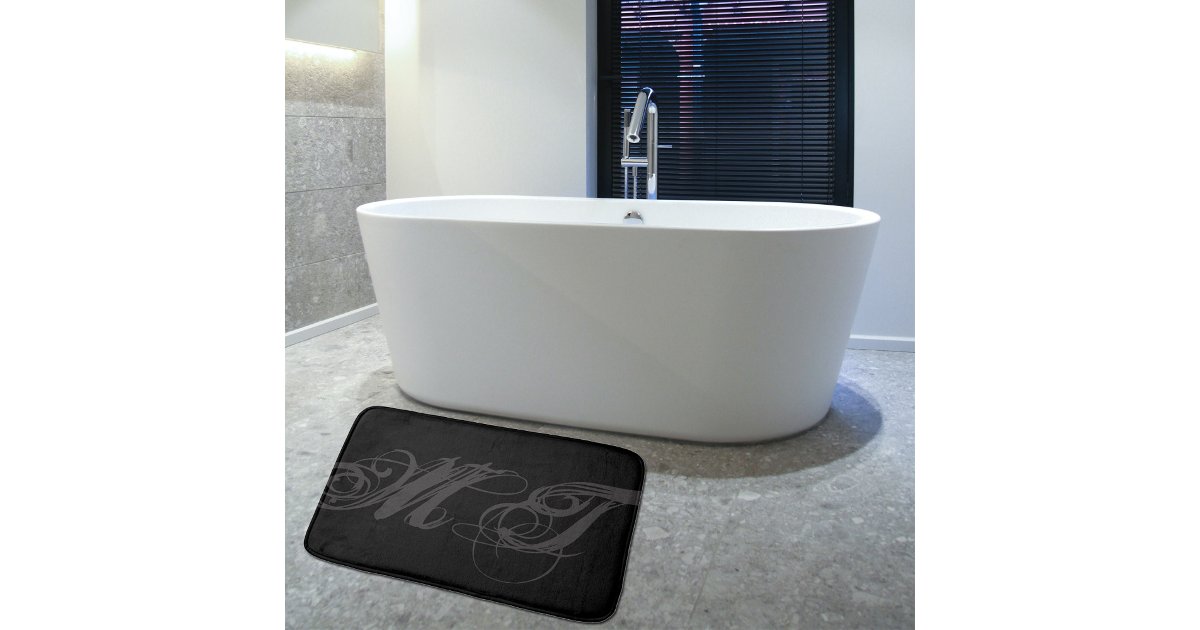 Masculine Script Calligraphy Monogram Initials Bath Mat | Zazzle