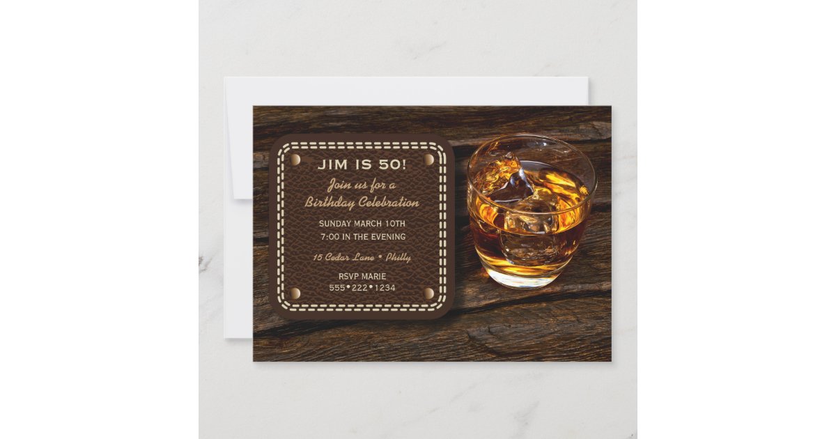 Masculine Whiskey Scotch Wood Leather Invitation | Zazzle