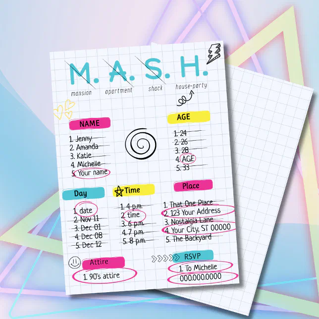 MASH Game, 90s Party Invitation | Zazzle