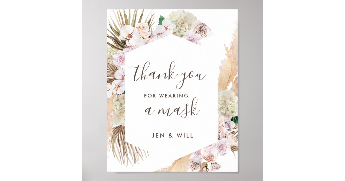 Mask Wearing Wedding Pampas Grass Sign | Zazzle