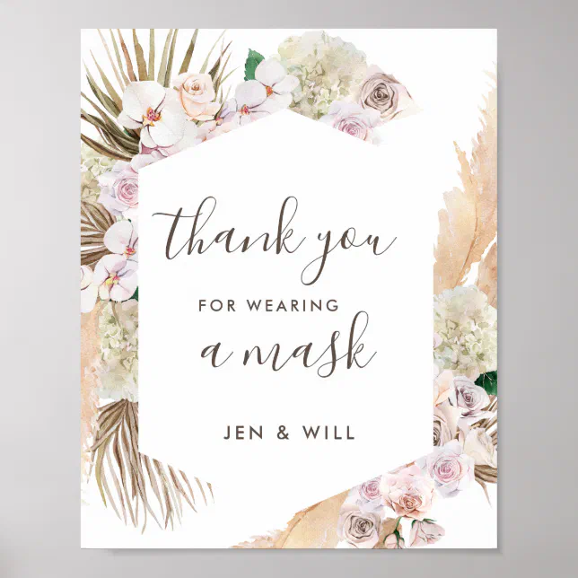 Mask Wearing Wedding Pampas Grass Sign | Zazzle