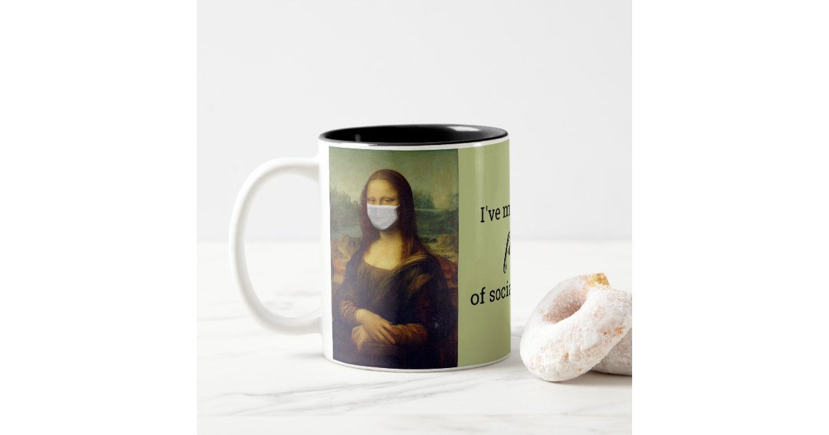 Masked Mona Lisa Social Distancing Two-Tone Coffee Mug | Zazzle