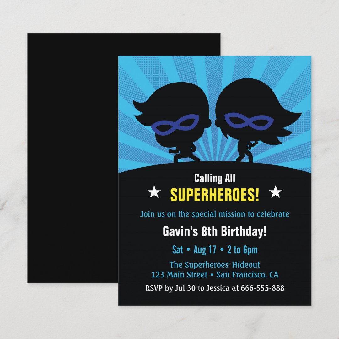 Masked Superheroes Kids Birthday Party Invitations | Zazzle