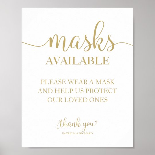 Masks Available Simple Calligraphy Wedding Sign | Zazzle.com