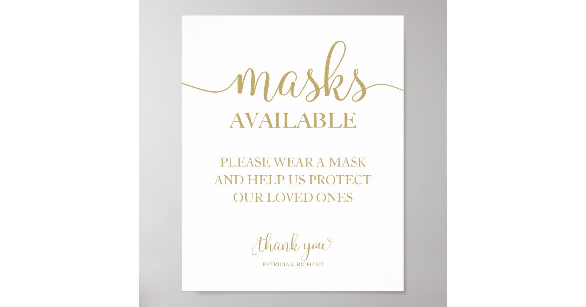 Masks Available Simple Calligraphy Wedding Sign | Zazzle