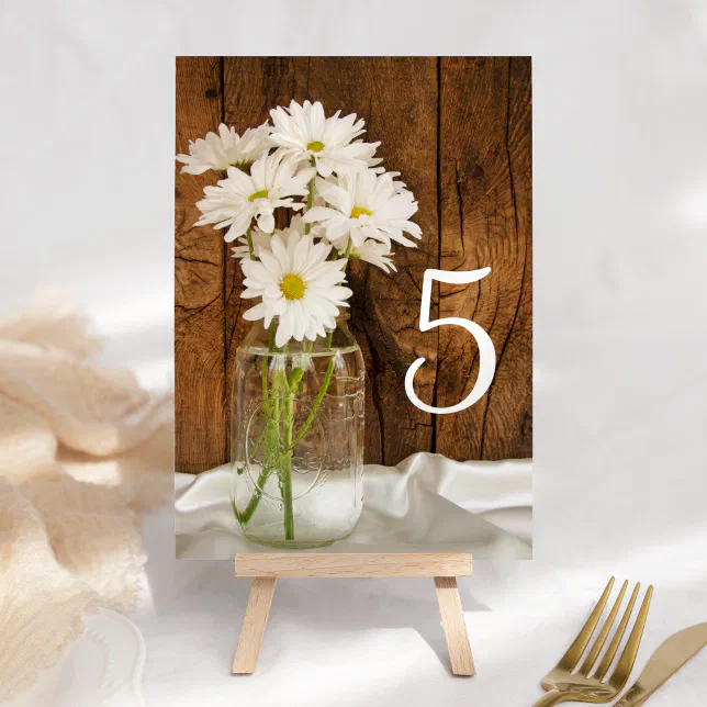 Mason Jar and Daisies Country Wedding Table Number | Zazzle