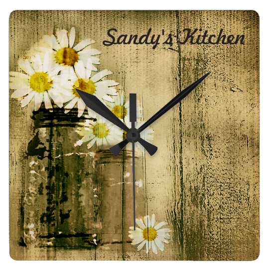 Mason Jar and Daisies Personalized Kitchen Clock | Zazzle.com
