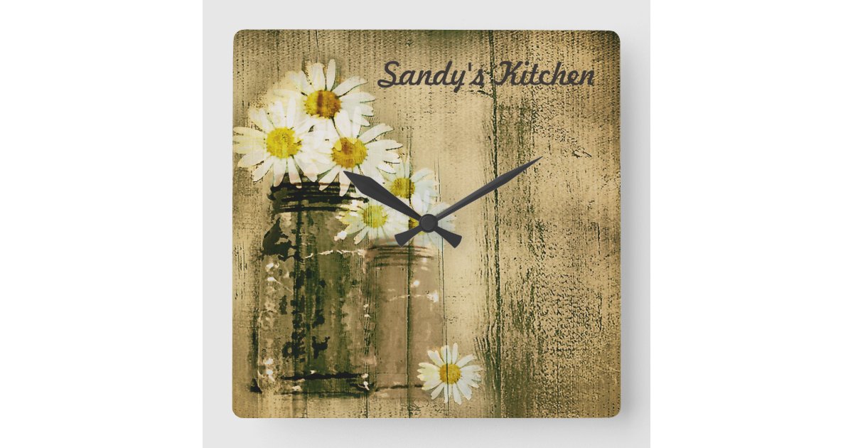 Mason Jar and Daisies Personalized Kitchen Clock | Zazzle