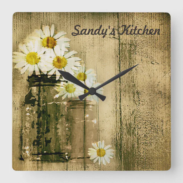 Mason Jar and Daisies Personalized Kitchen Clock | Zazzle