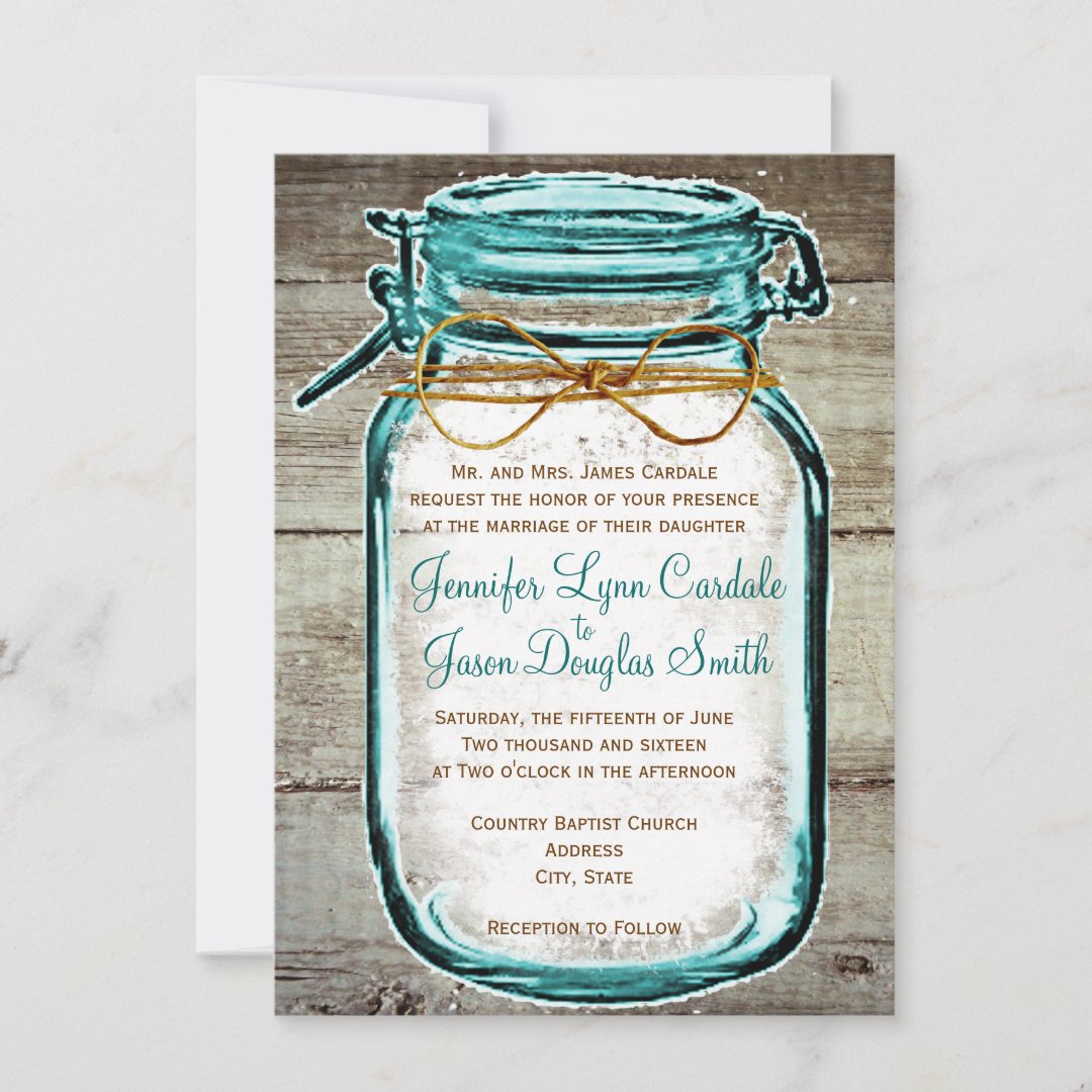 Mason Jar Barn Wood Rustic Wedding Invitations | Zazzle