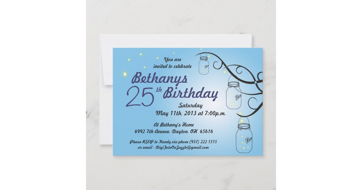 Mason Jar Birthday Invitation in Sky Baby Blue | Zazzle