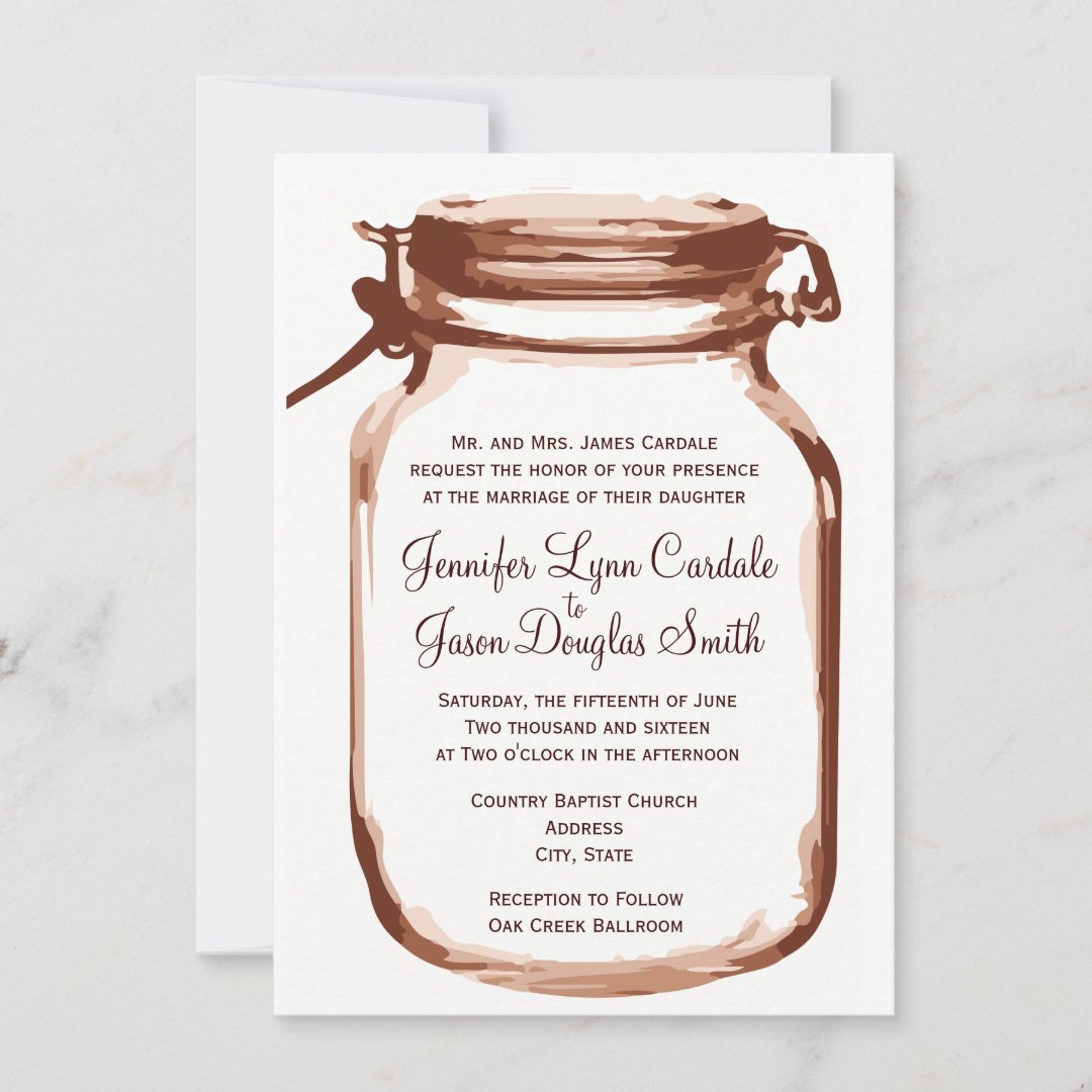 Mason Jar Country Rustic Wedding Invitations | Zazzle