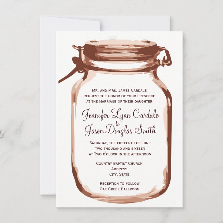 Mason Jar Country Rustic Wedding Invitations | Zazzle