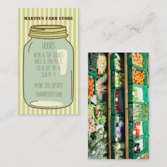 Mason Jar Farm Store Hours Business Card | Zazzle