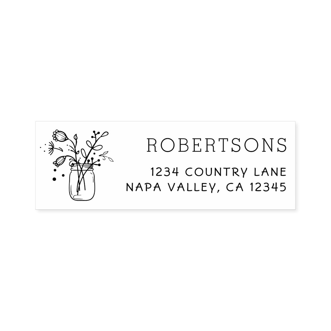 Mason Jar Flowers | Family Name Self-inking Stamp | Zazzle