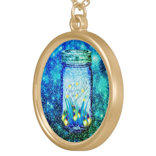 Mason jar lightning bug glowing firefly magnet gold plated necklace ...