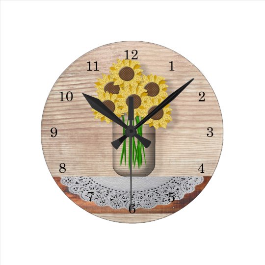 Mason Jar Of Sunflowers Wall Clock | Zazzle.com