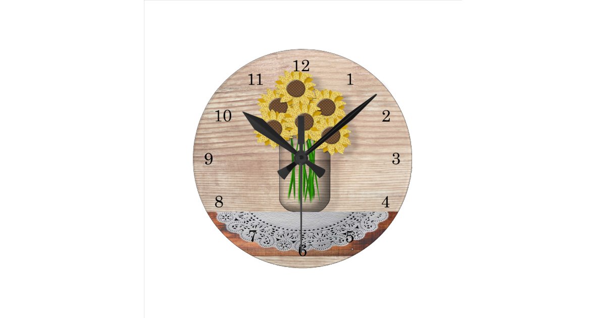 Mason Jar Of Sunflowers Wall Clock | Zazzle.com