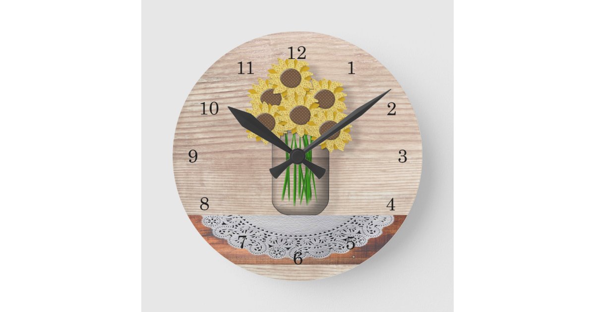 Mason Jar Of Sunflowers Wall Clock | Zazzle