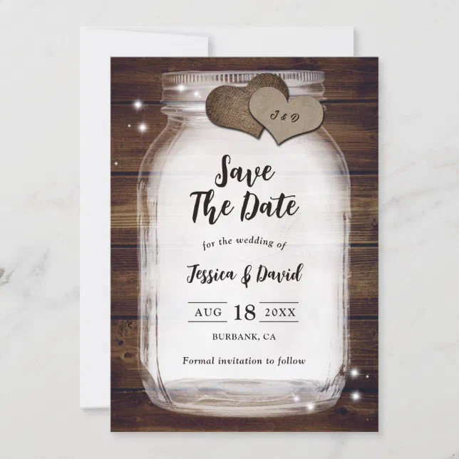 Mason Jar Rustic Country Heart Barn Wood Wedding Save The Date | Zazzle