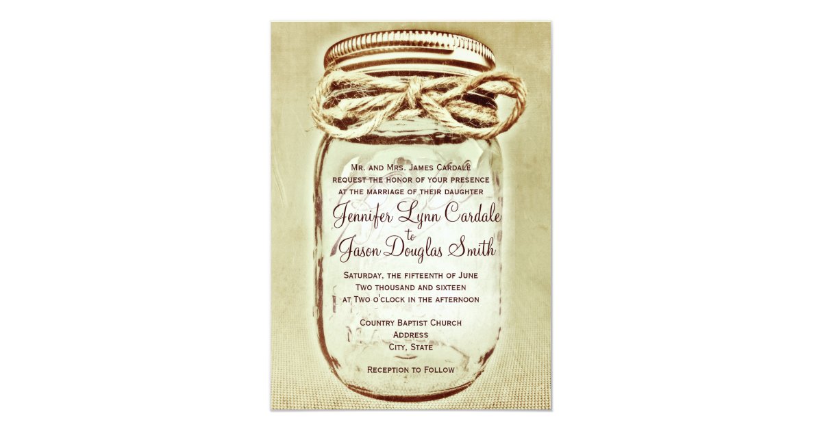 Mason Jar Rustic Country Wedding Invitations | Zazzle.com