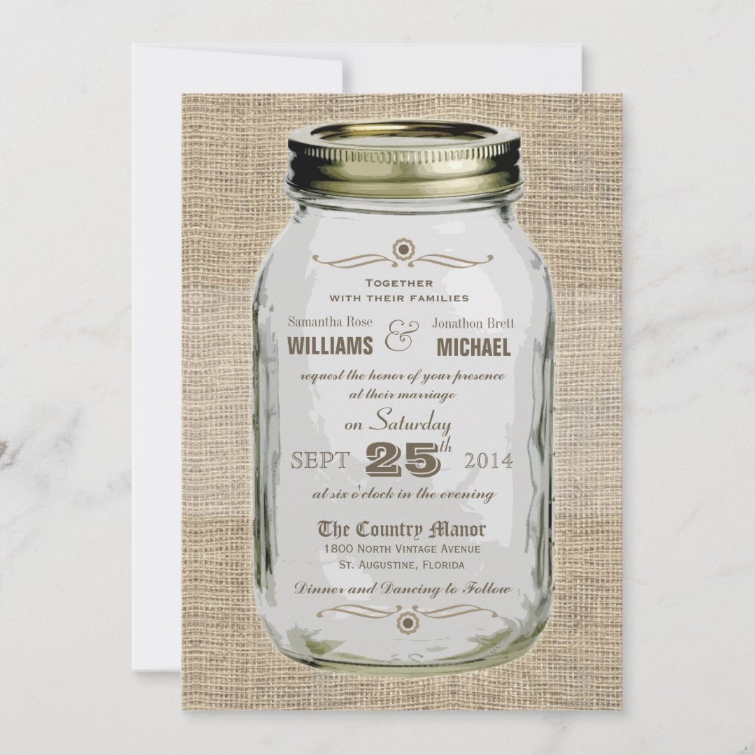 Mason Jar Rustic Vintage Look Wedding Invitation | Zazzle