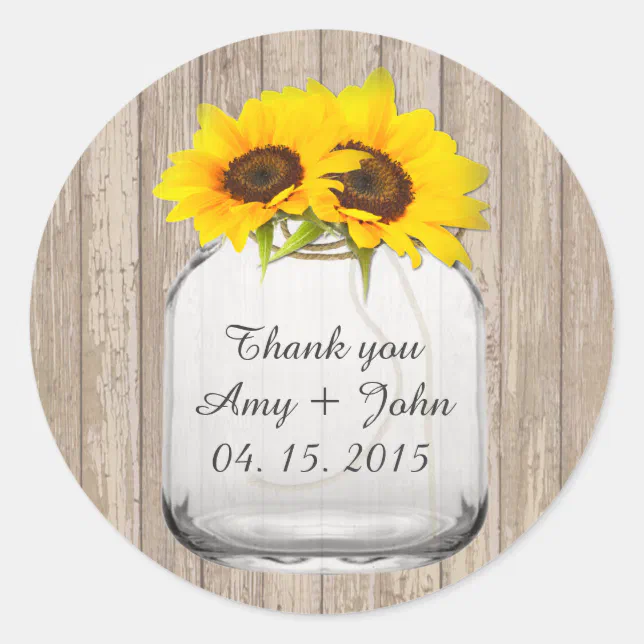 Mason jar sunflower wedding tags sunflwr6 | Zazzle