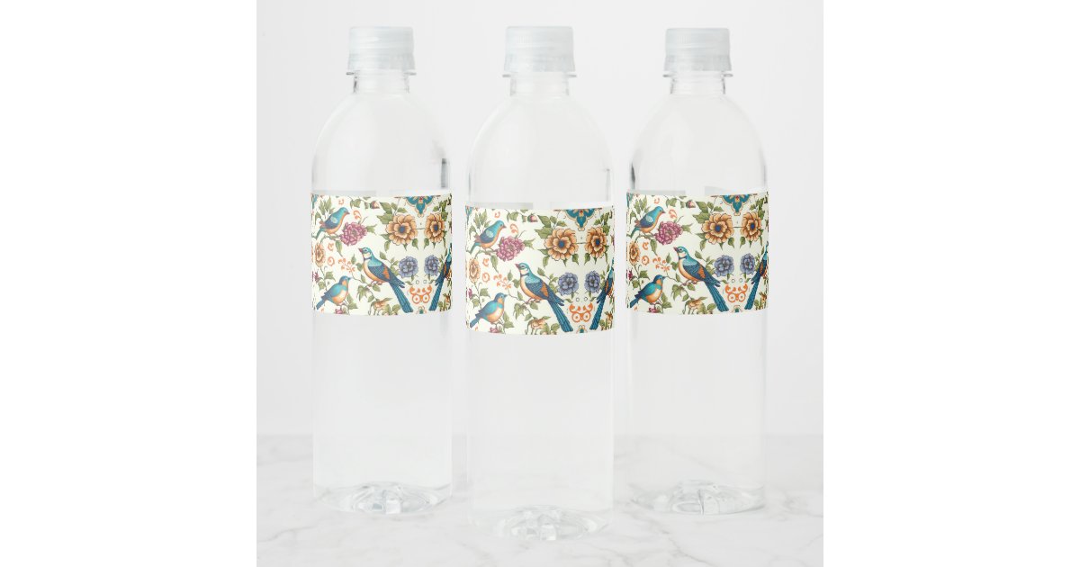 Mason Jar with Birds and Flowers Water Bottle Label | Zazzle