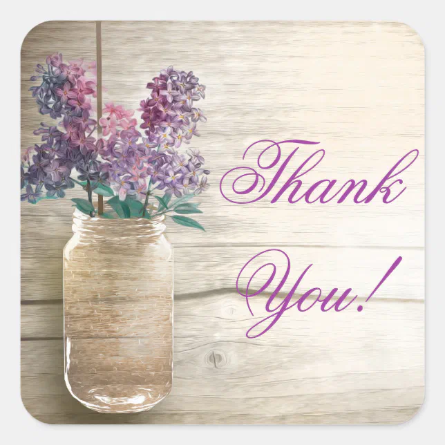 mason jar with lilacs thank you stickers | Zazzle