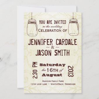 Mason Jars Country Swirls Wedding Invitations | Zazzle