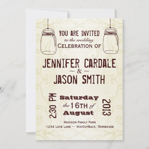 Mason Jars Country Swirls Wedding Invitations | Zazzle