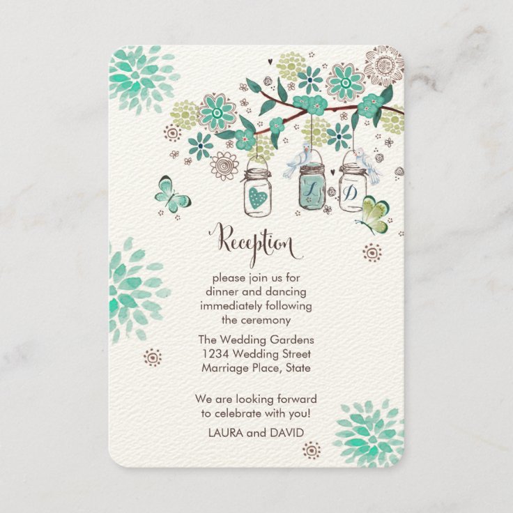 Mason Jars Garden Wedding Reception Programm Card | Zazzle
