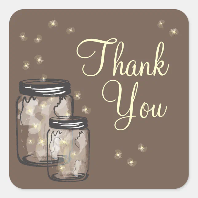 Mason Jars with fireflies Thank You Square Sticker | Zazzle