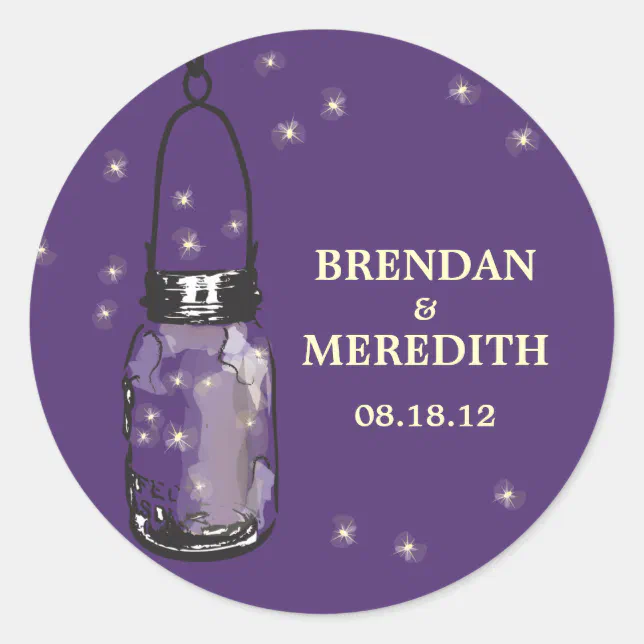 Mason Jars with fireflies Wedding Classic Round Sticker | Zazzle