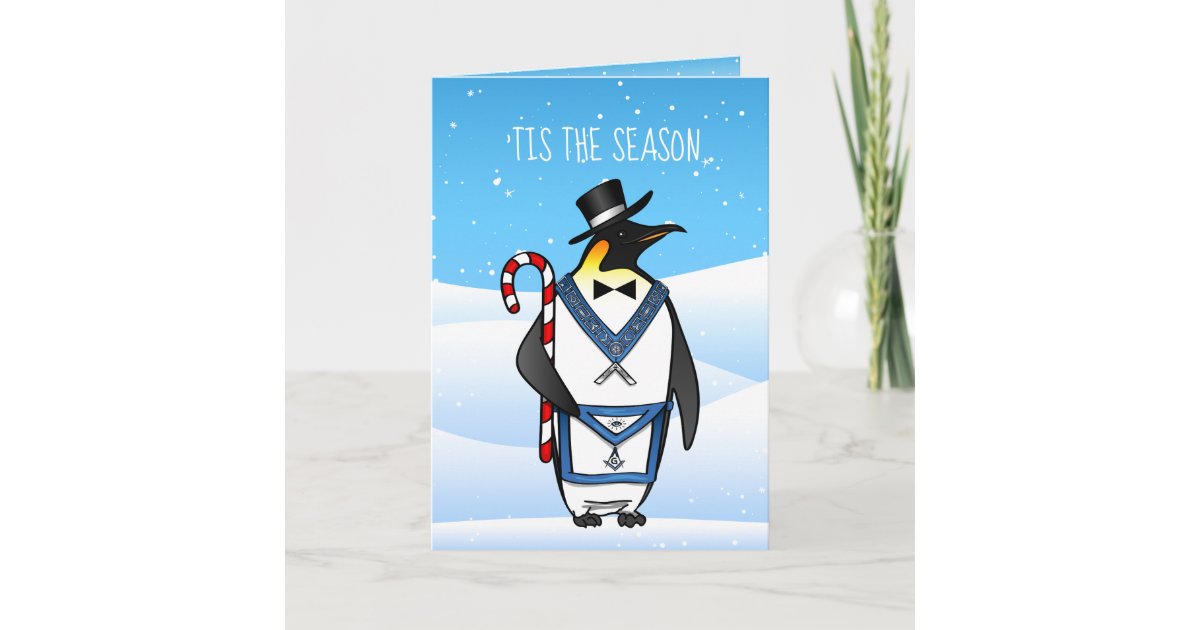 Masonic Christmas Cards Freemason Holiday Penguin | Zazzle