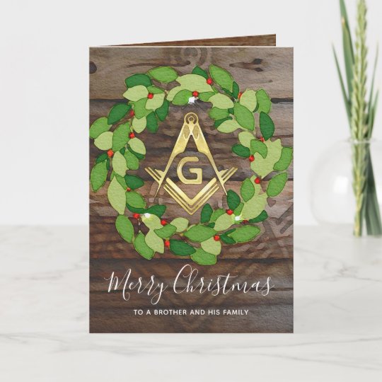 Masonic Christmas Cards | Rustic Wood Gold | Zazzle.com