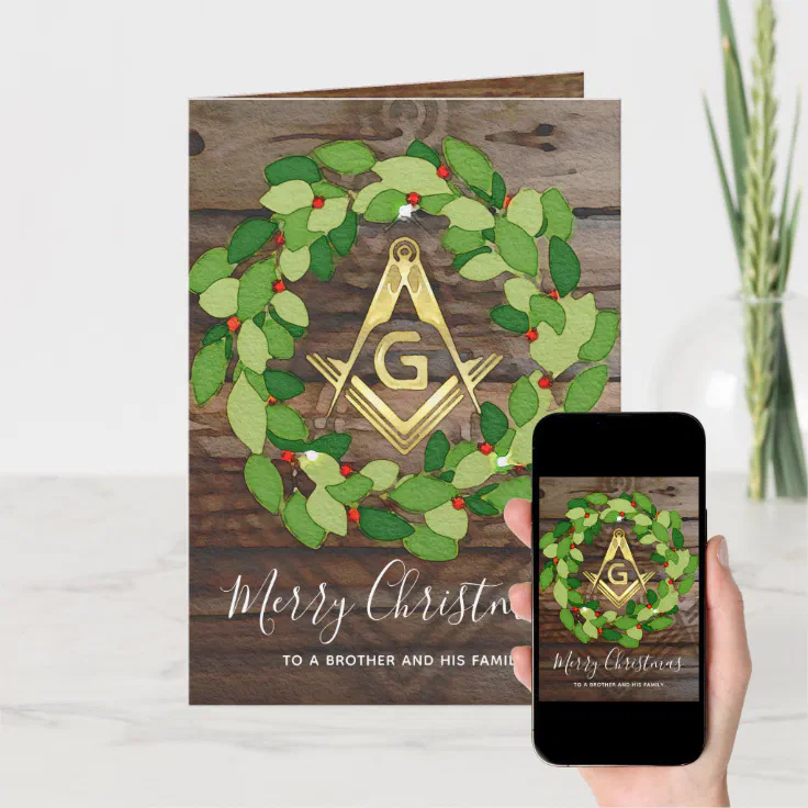 Masonic Christmas Cards | Rustic Wood Gold | Zazzle